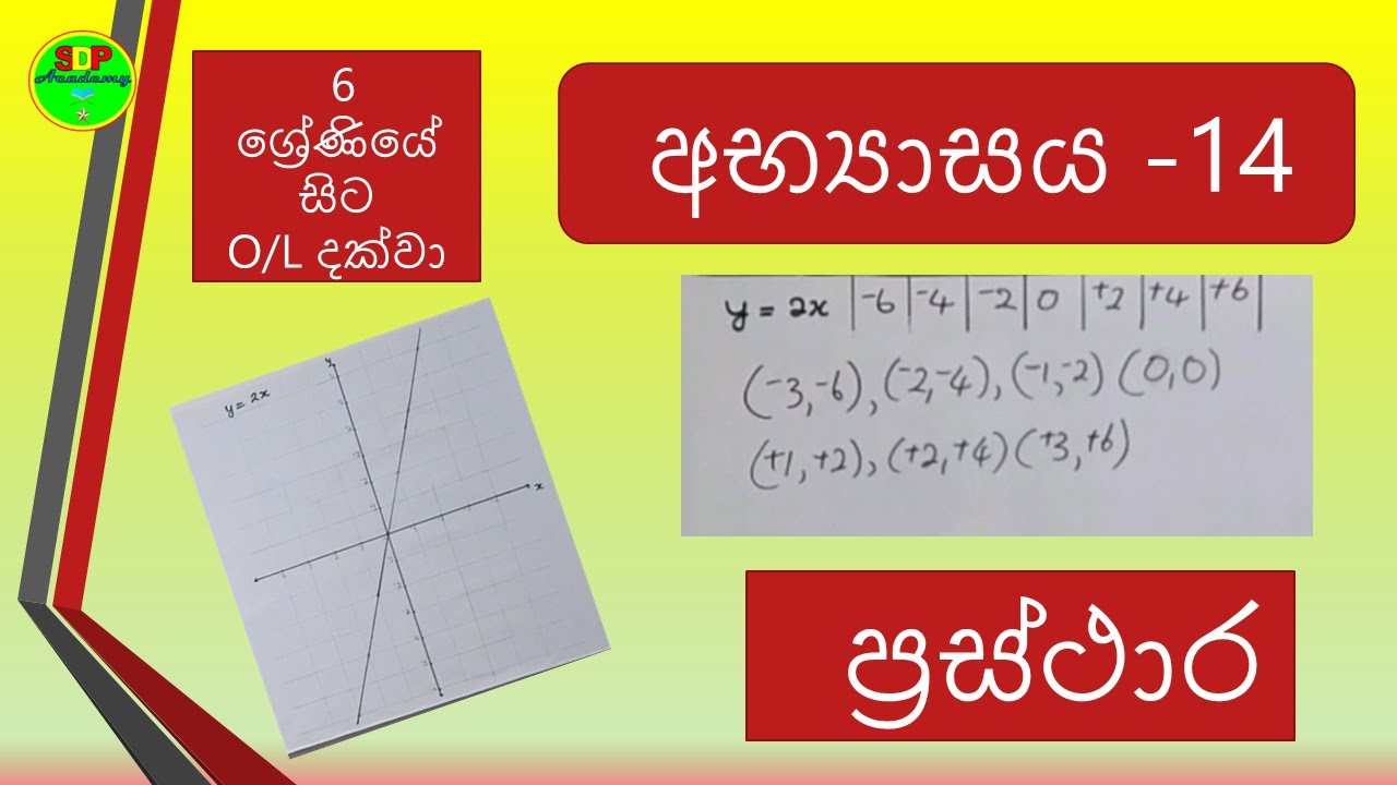 Grade 6 -11 Mathematics/ ප්‍රස්ථාර / y= mx ආකාරයේ ප්‍රස්ථාර /Maths with SDP Academy / Exercise ...