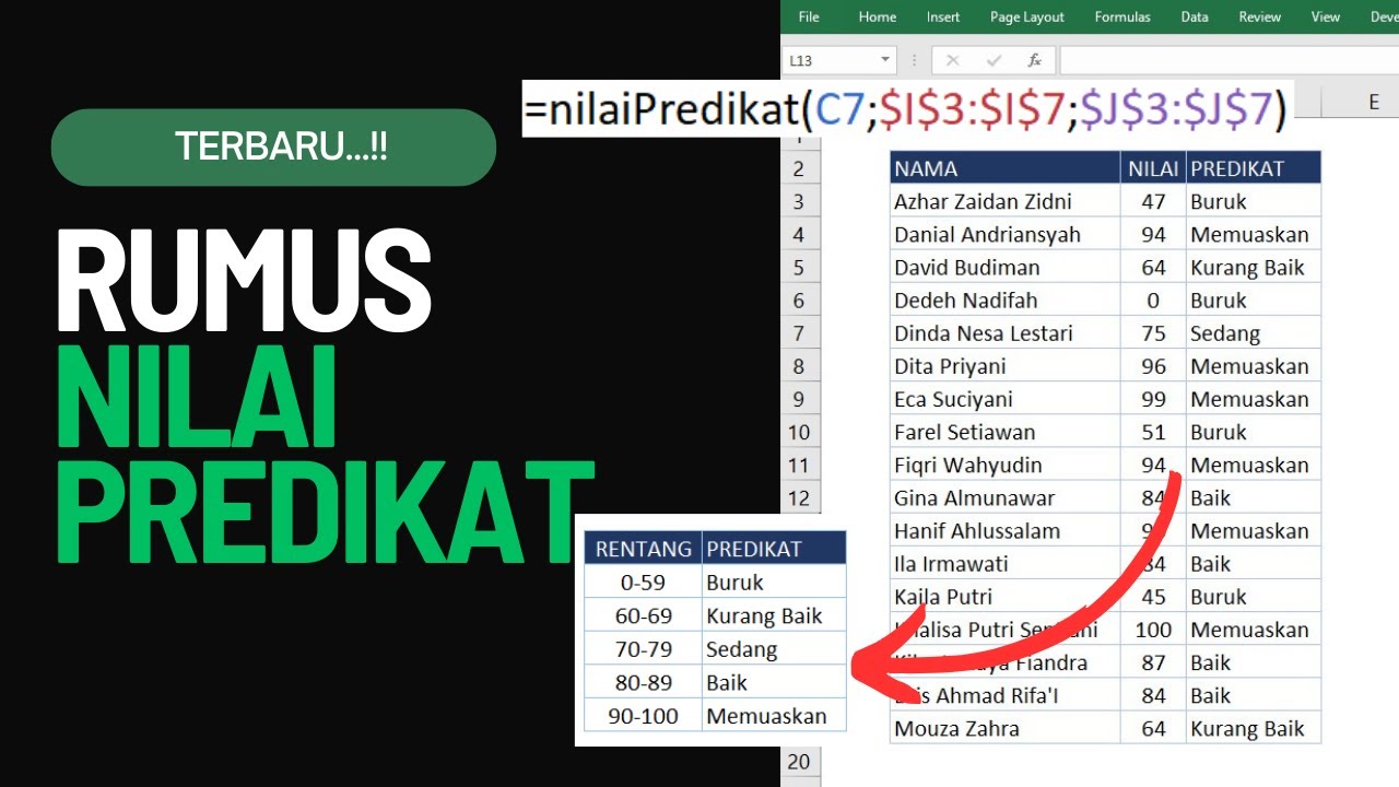 Rumus Excel Menentukan Predikat dari Nilai - YouTube