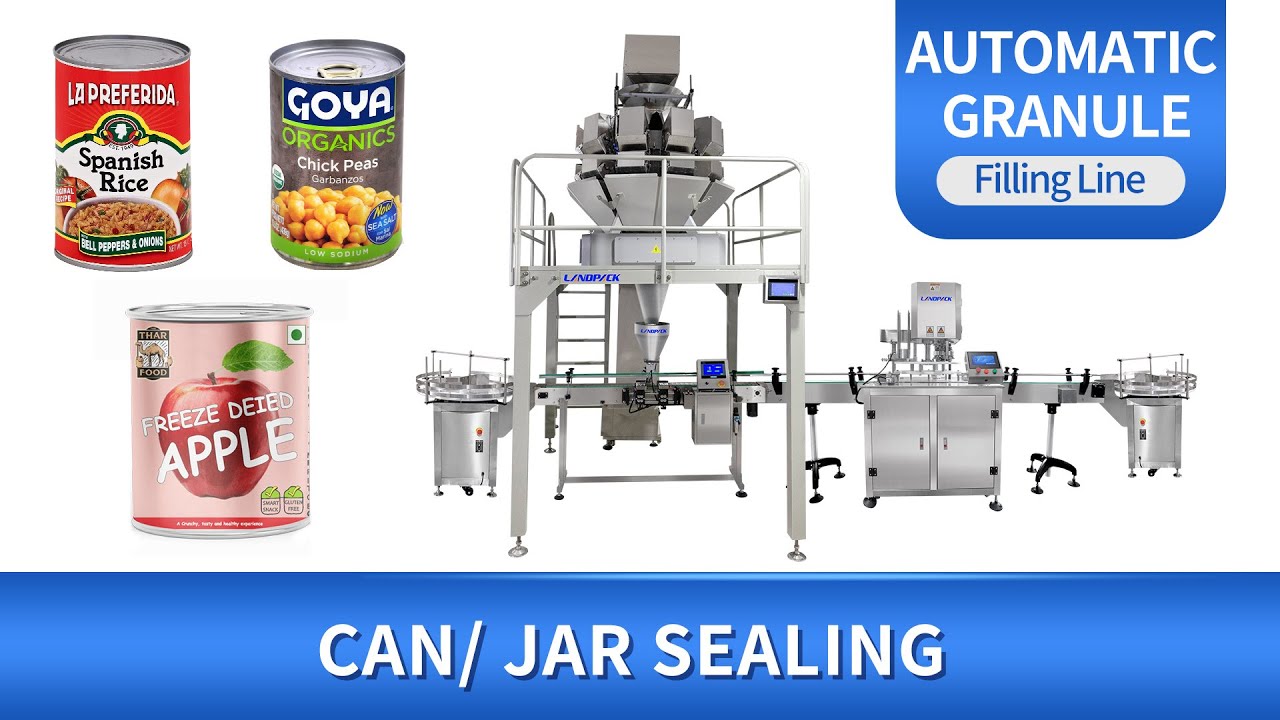 Automatic Granule Can Jar Filling Seaming Line Machine - YouTube