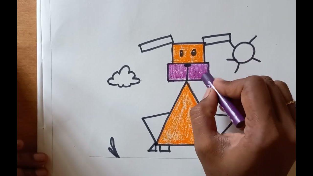 How to draw a dog using shapes | Drawing using geometrical shapes |kids ...