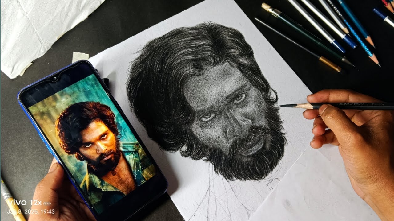 Pushpa Drawing, Allu Arjun Drawing | Face Shading Tutorial - YouTube