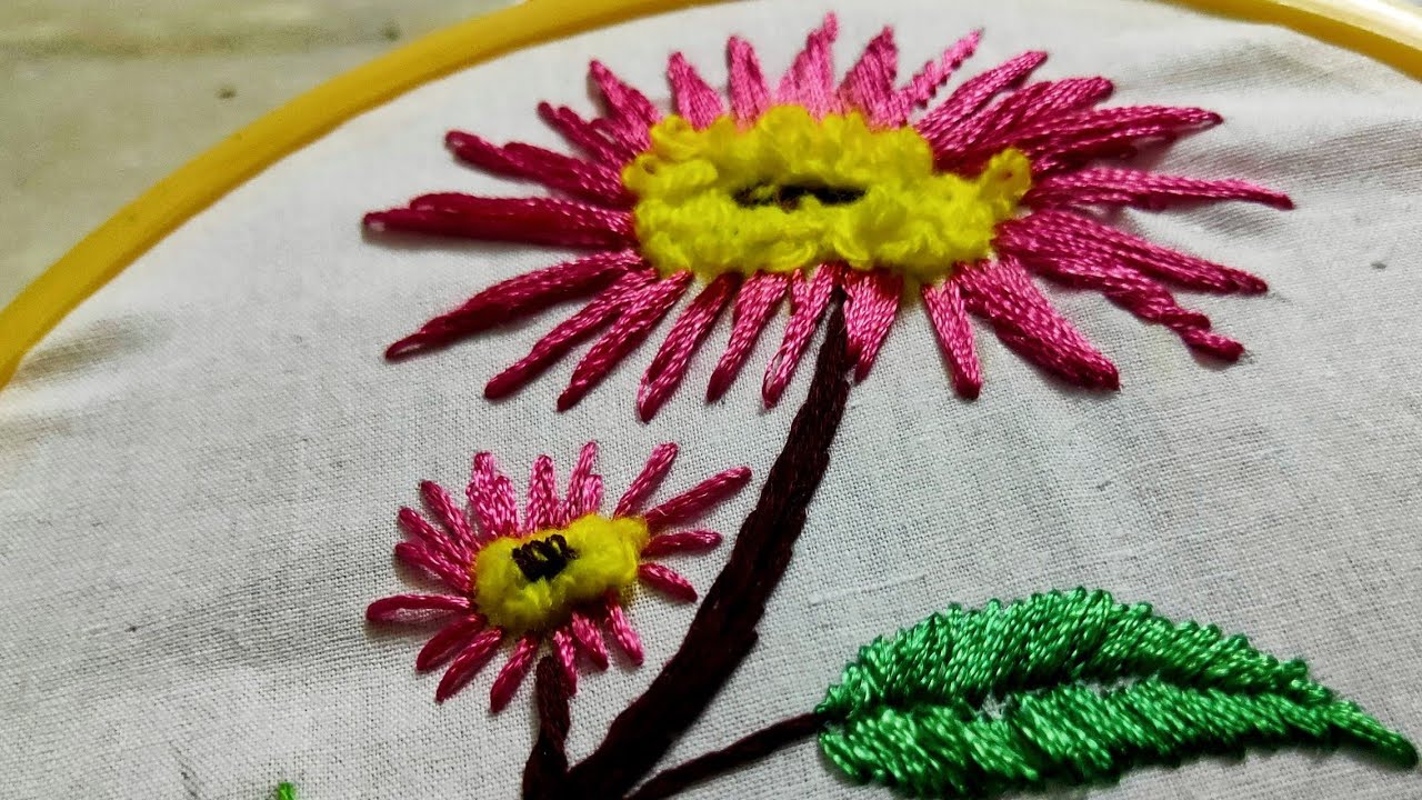 beautiful aster flower embroidery hand embroidery - YouTube