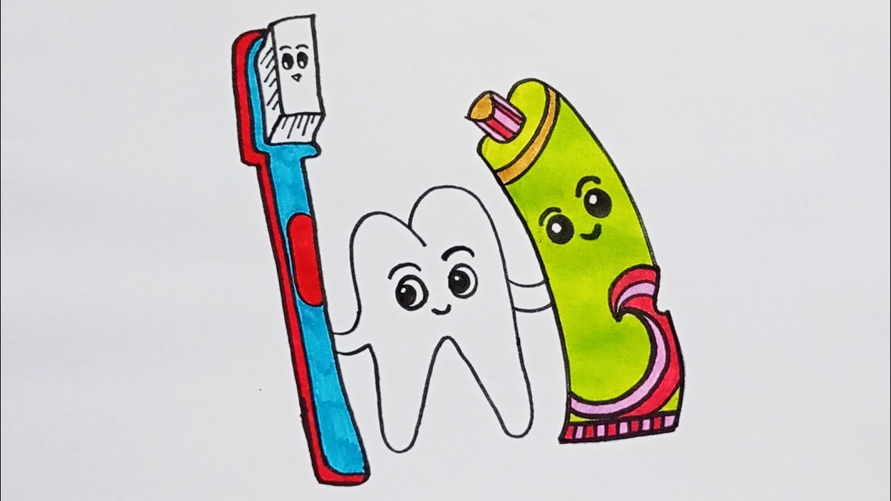 How to Draw Cute Toothbrush, Tooth ,Toothpaste 🦷🪥// Easy drawing for ...