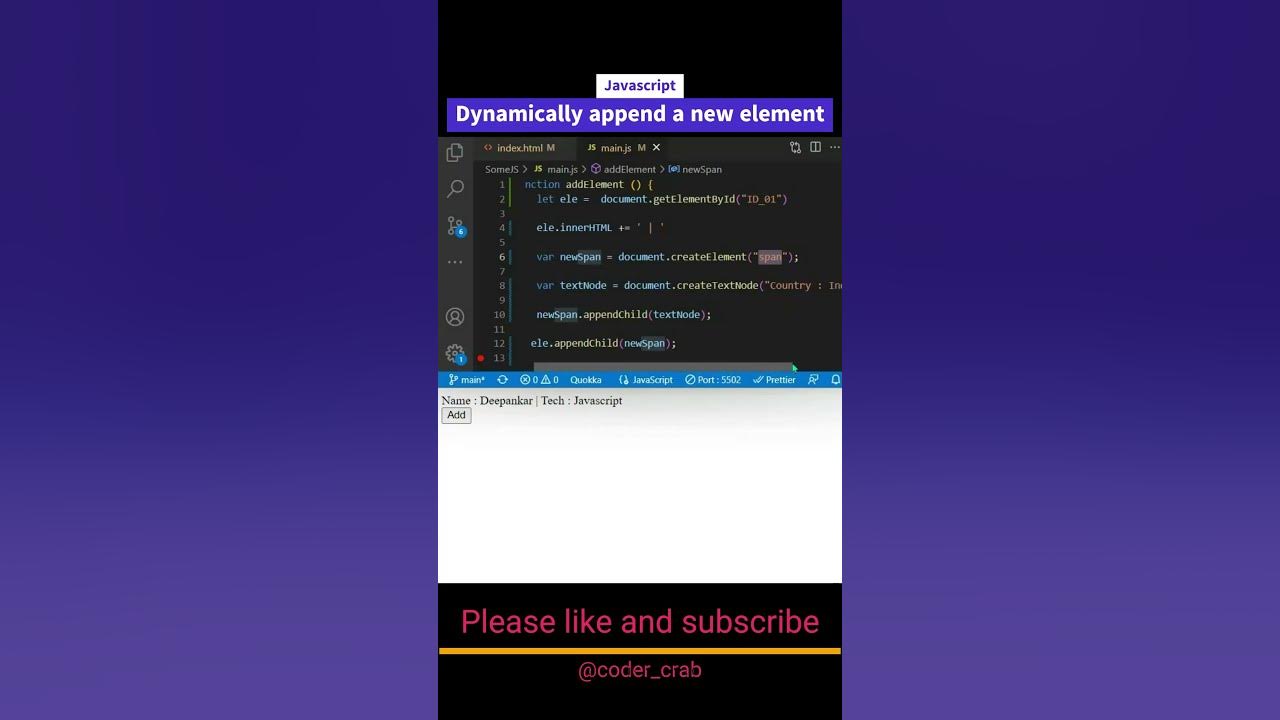 Dynamically add a new element in javascript #shorts - YouTube