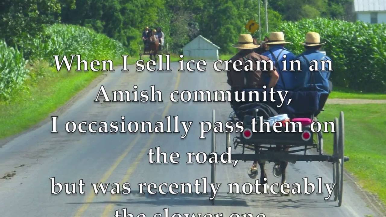 Amish buggy racing past ice cream truck - YouTube