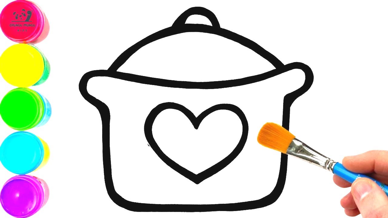 Let's Learn Drawing, Painting and Coloring Kitchen Cooking Pot | Easy ...