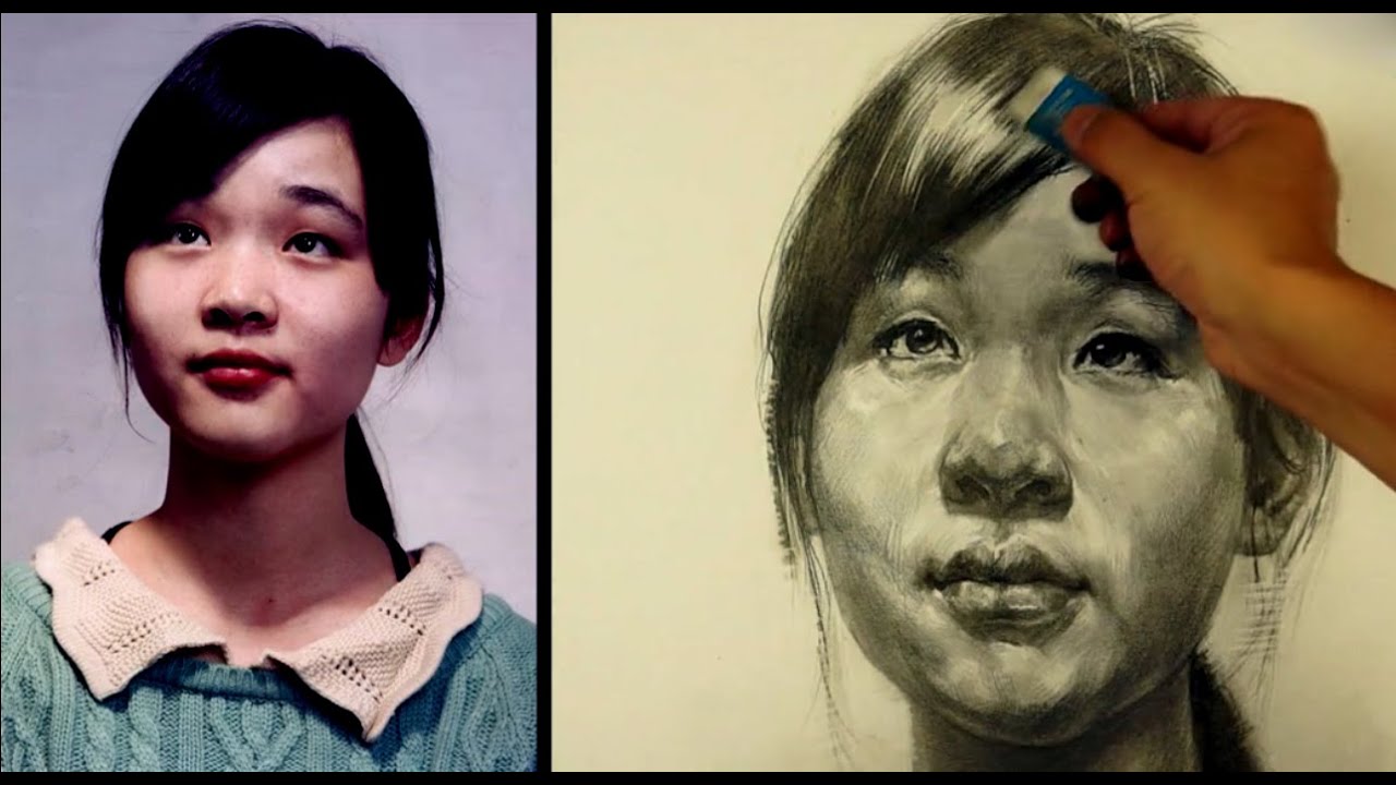 Drawing a portrait with pencil | a young girl Portrait - YouTube