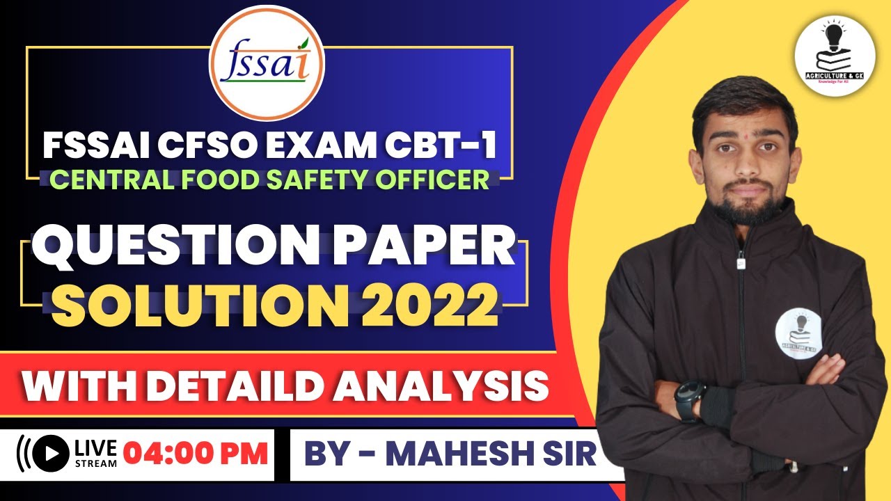 FSSAI CFSO Exam Previous Year Paper Solution 2022 | FSSAI CFSO CBT-1 ...