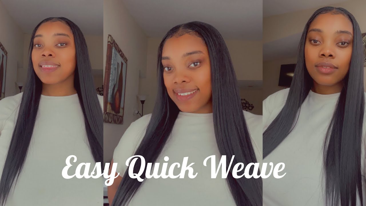 How to : Natural Quick Weave With Middle Part leave out - YouTube