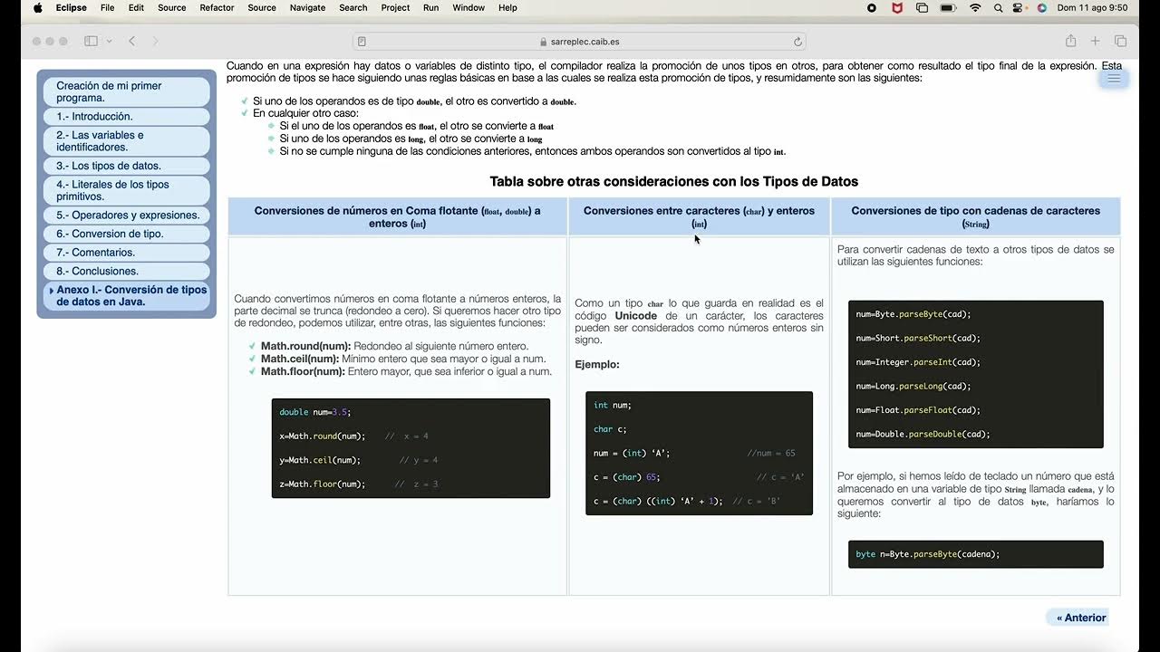 Anexo I. Conversión de tipos de datos. Prof. Ingeniero Informático Eduardo Rojo Sánchez - YouTube