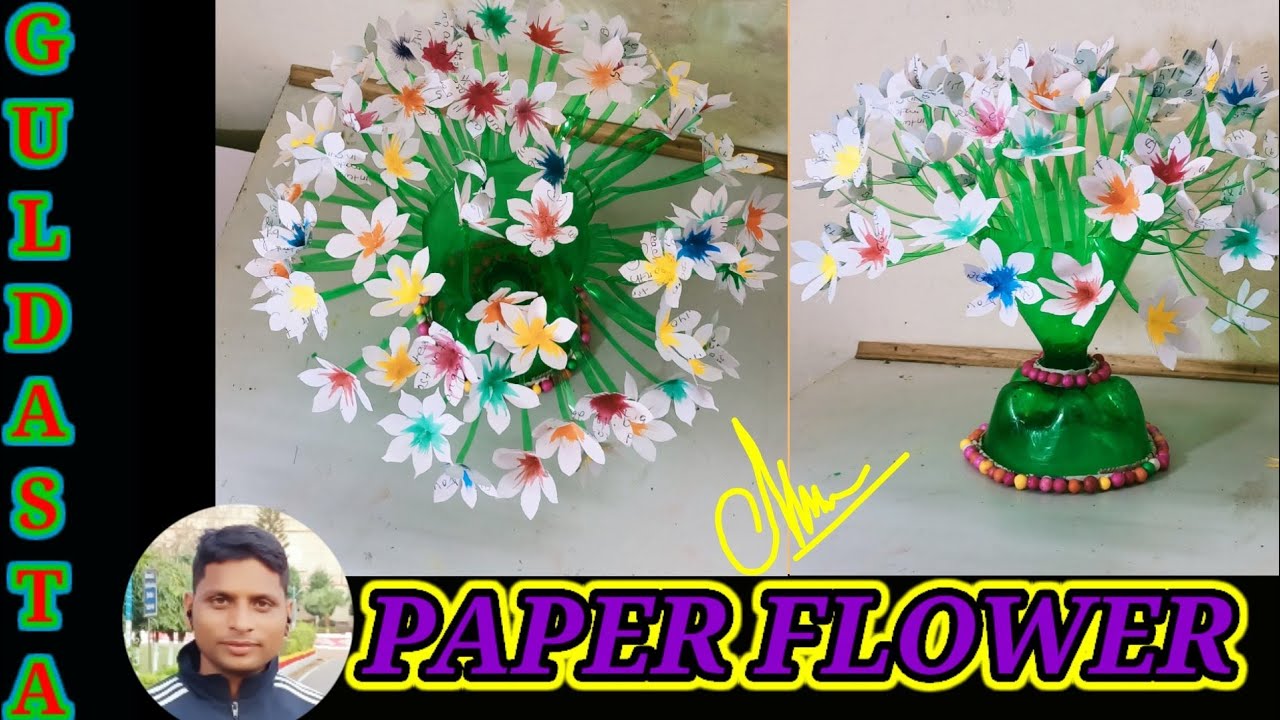 Paper Flower Guldasta Made With Plastic Bottle & White Papers // Nitya ...
