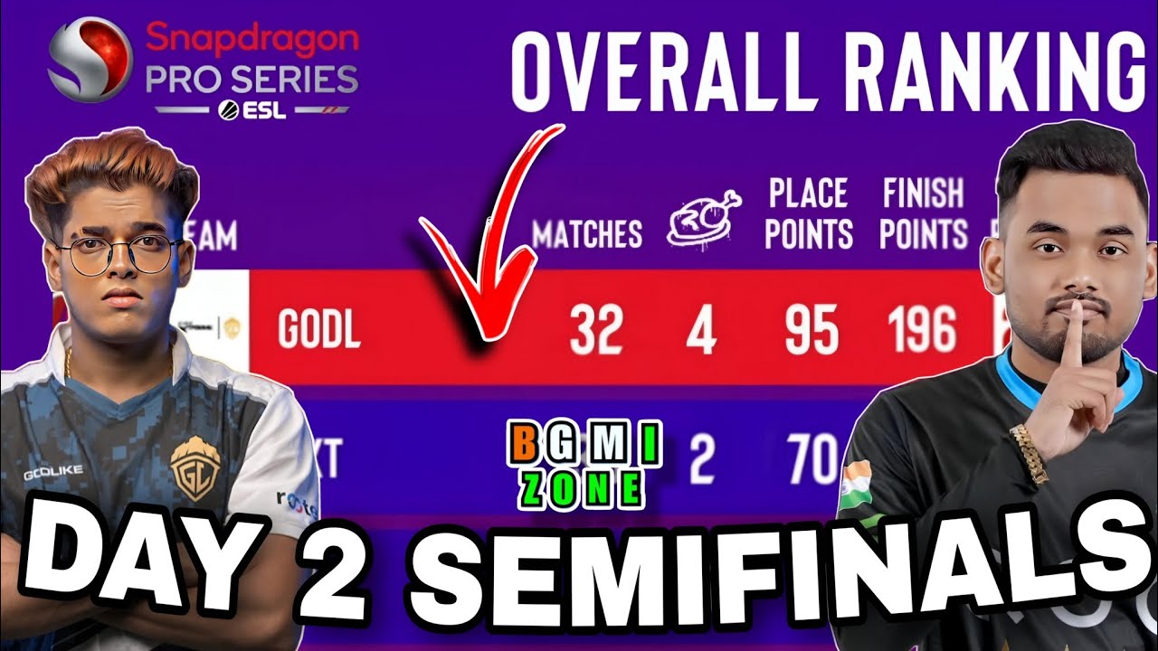 ESL POINTS TABLE | DAY 2 SEMIFINALS | OVERALL STANDINGS | SNAPDRAGON ...