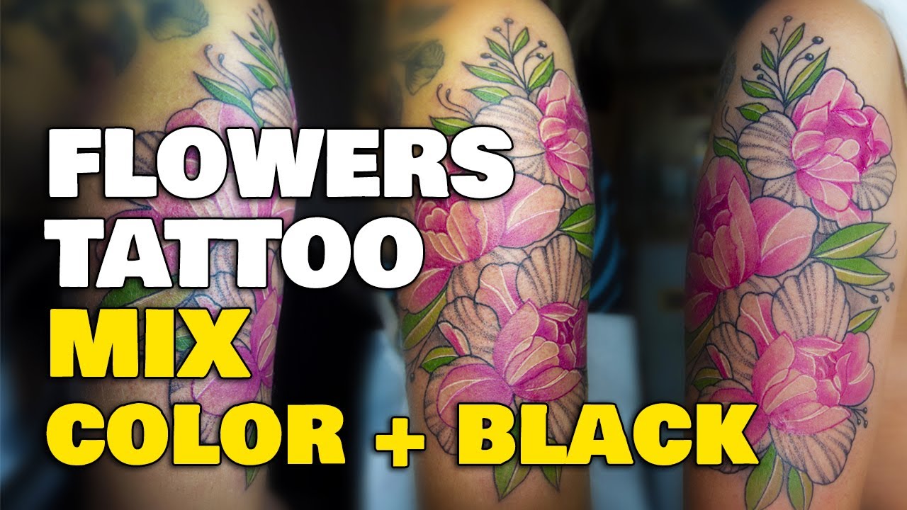 Flowers Tattoo Mix color + black - YouTube