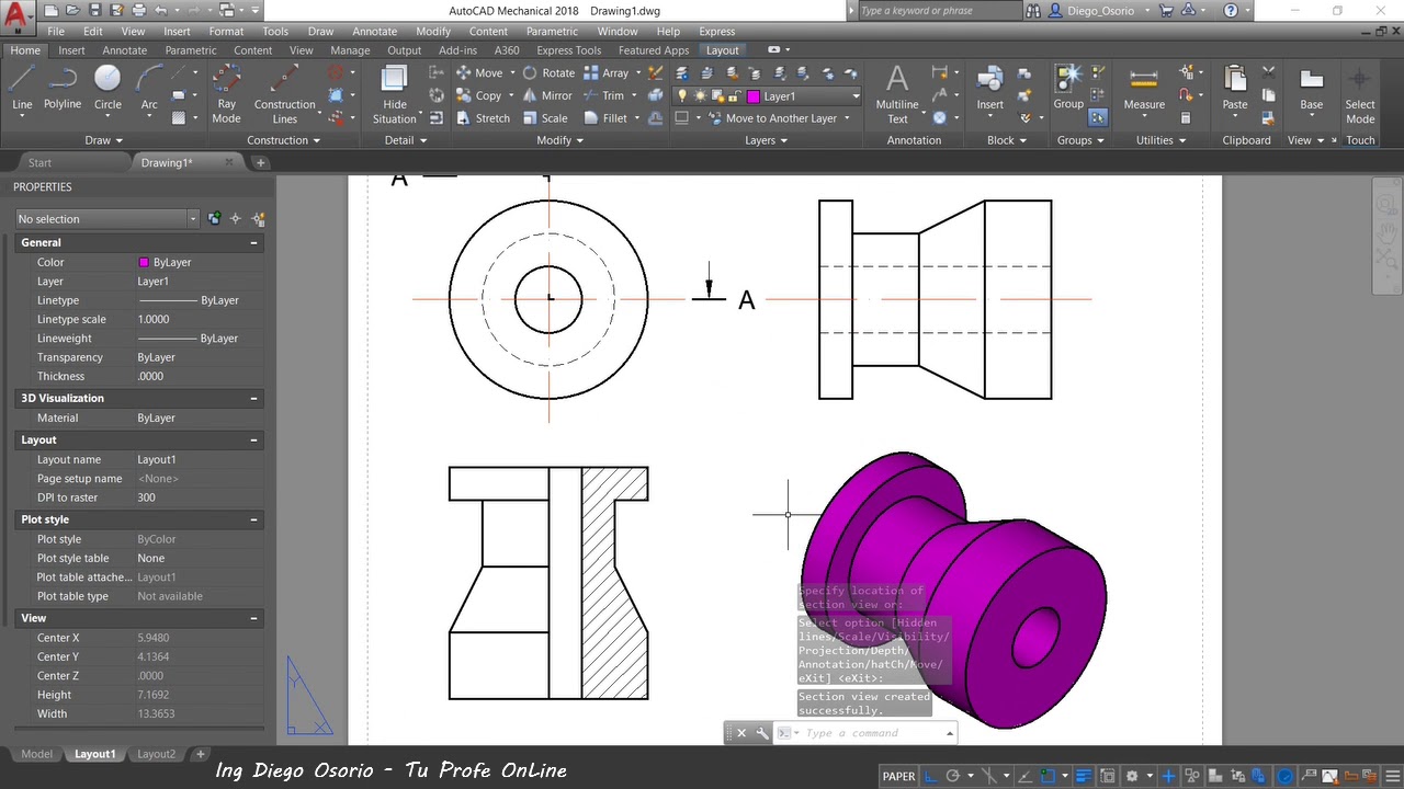 AutoCAD Tutorial 001 Media Vista & Medio Corte - YouTube