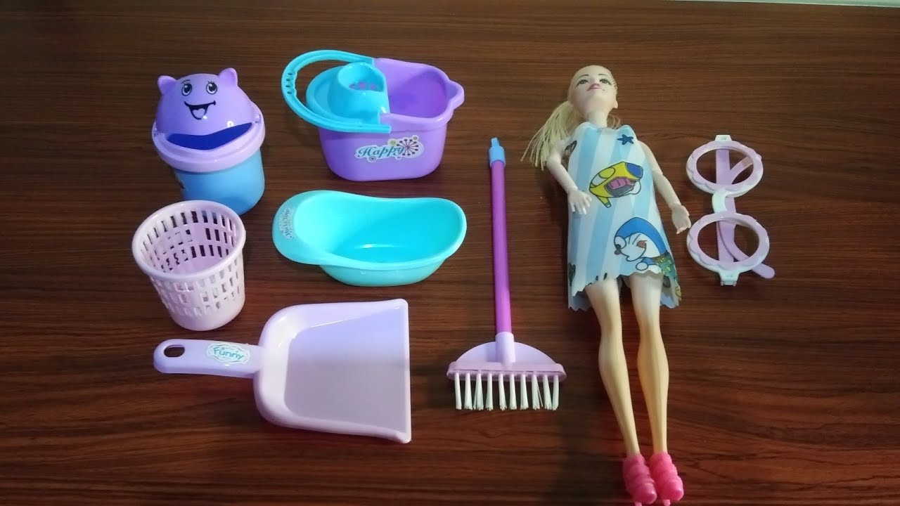 9 minutes satisfying with unboxing Barbie and cleaning set - YouTube