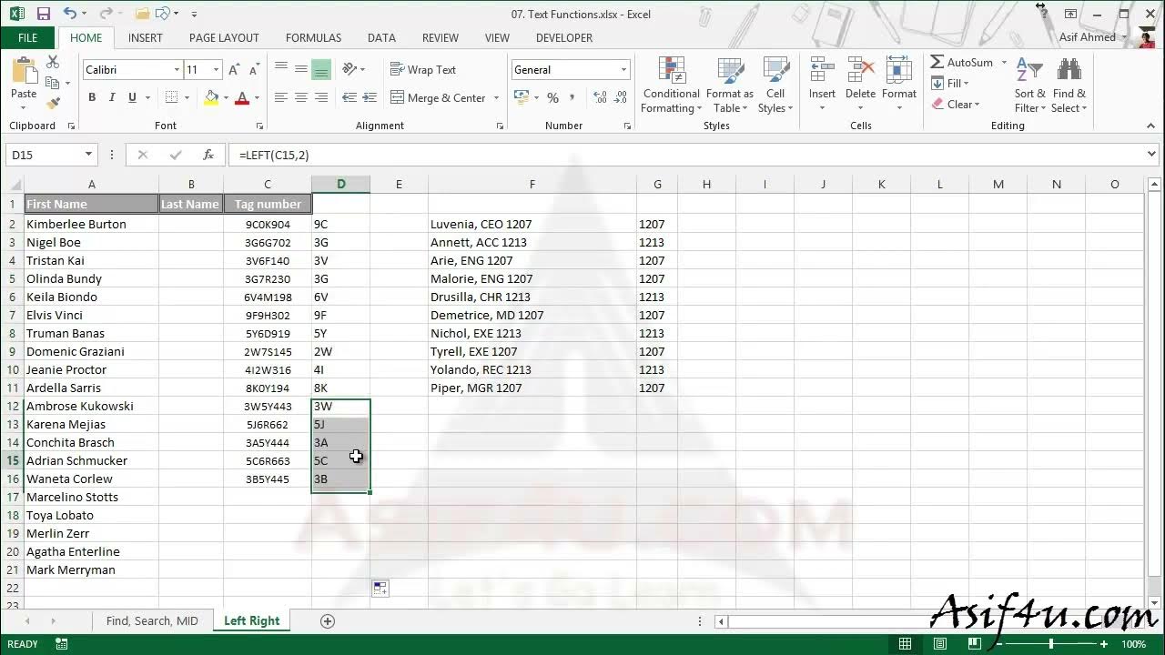 Excel Advanced Functions Training Bangla 13 LEFT and RIGHT Function in Excel - YouTube