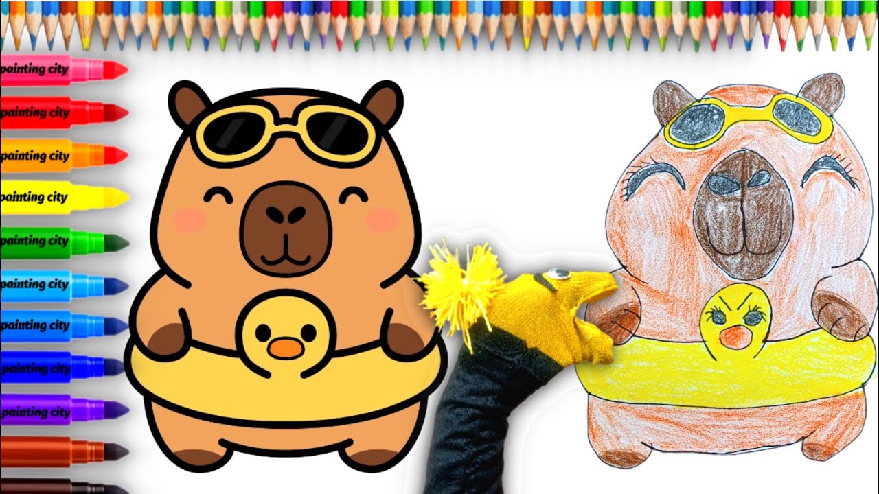 How to Draw a Capybara with a Duck Floatie | Step-by-Step Cute Drawing ...