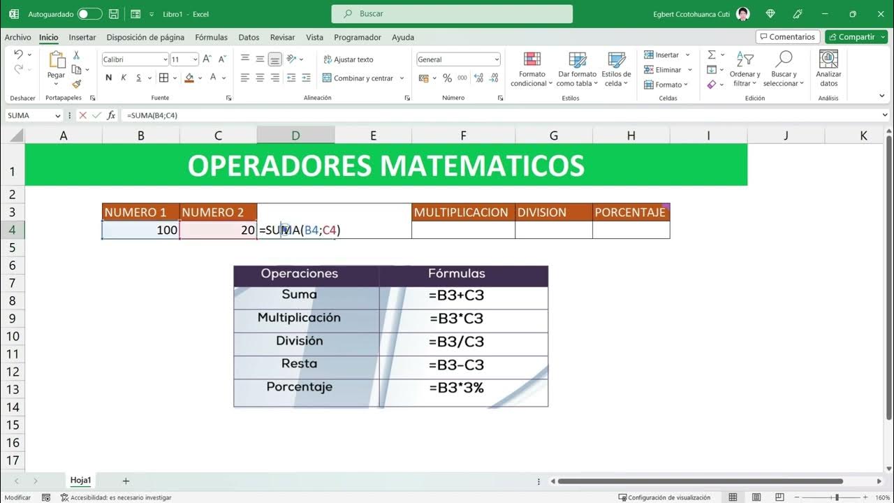 OPERADORES MATEMÁTICOS EN EXCEL - YouTube
