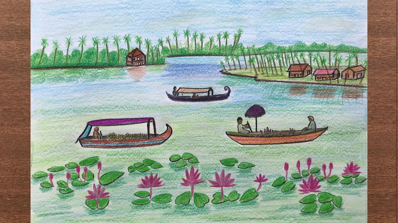 How to Draw a Natural Scenery Landscape using Colour Pencils - YouTube