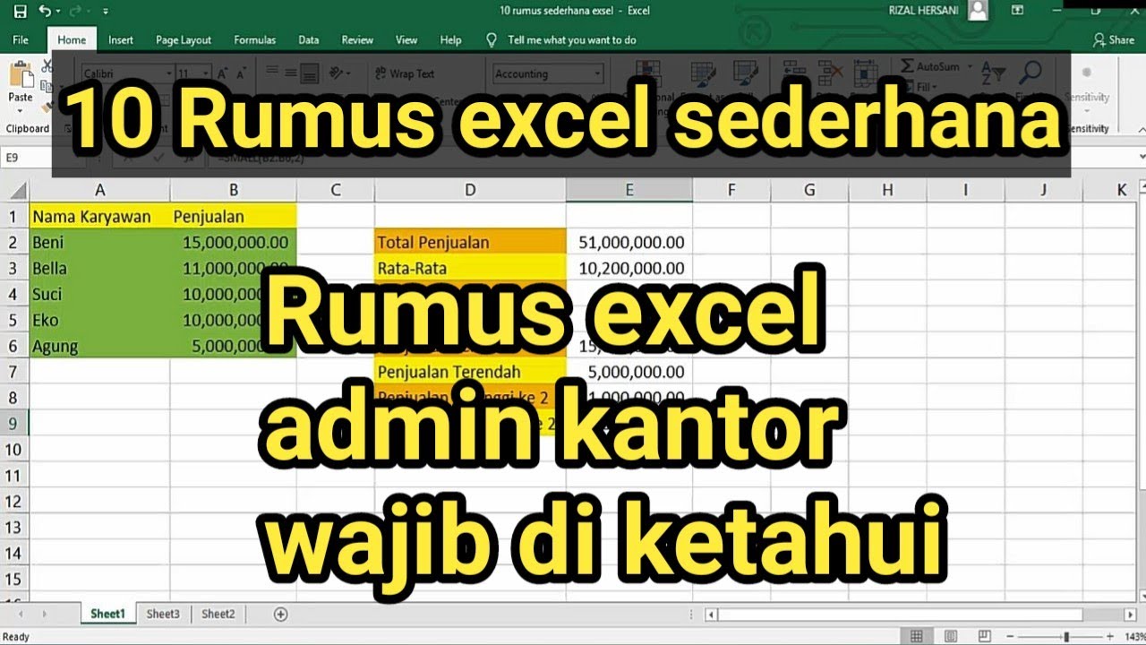 rumus excel untuk admin kantor sederhana untuk pemula - YouTube