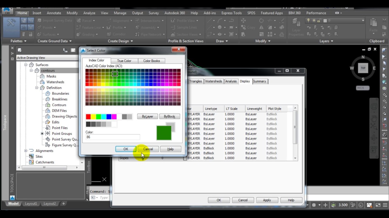 create contours autocad civil 3D - YouTube