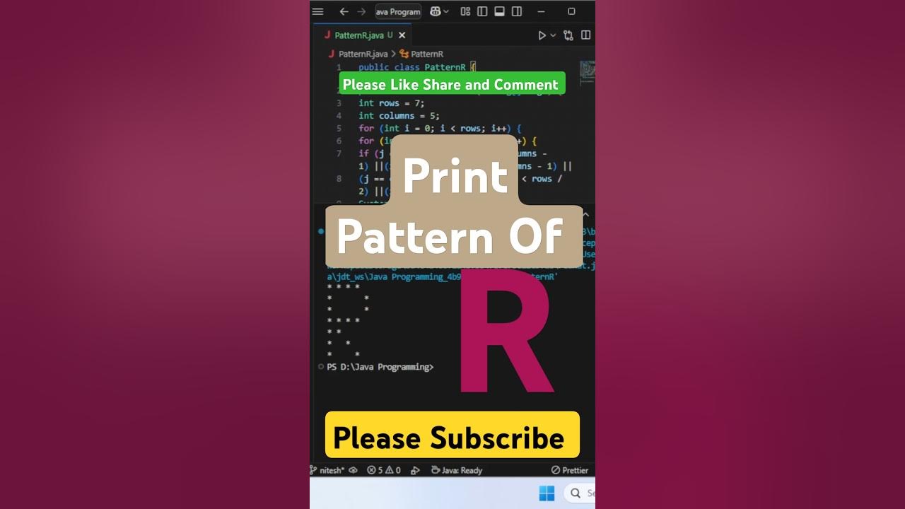 How to Print Character 'R' in Java | #shorts #java #coding #codingshorts #shortsvideo #viralcode ...