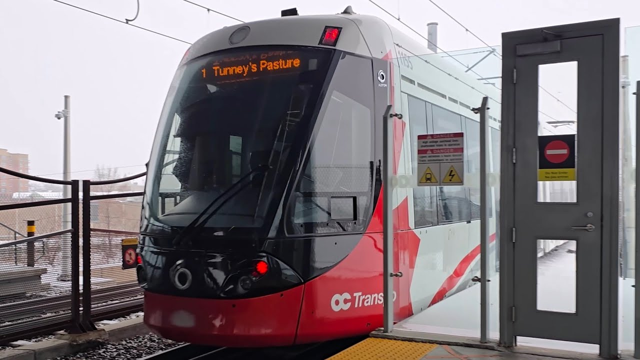 O-Train ride in Ottawa on the Confederation Line (Line 1) between ...