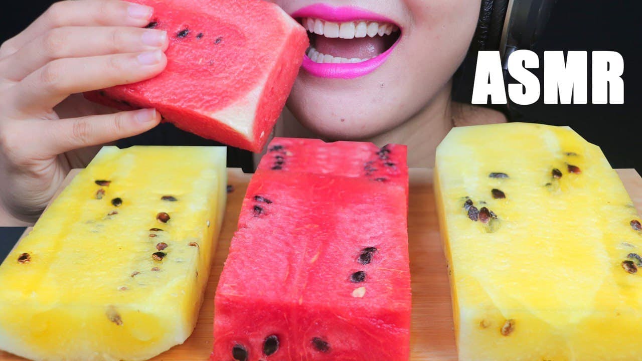 ASMR Yellow + Red JUICY WATERMELON (Refreshing Crunchy EATING SOUNDS ...