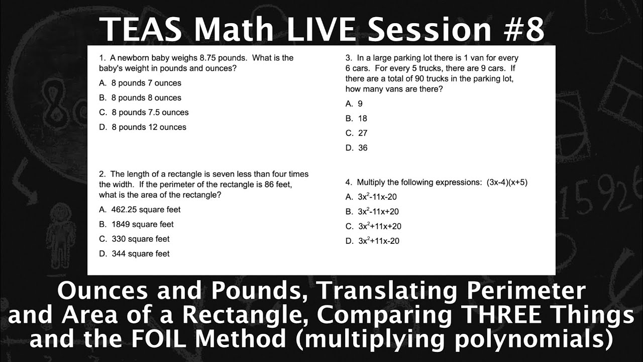 TEAS Math Live Session #8 - Pounds and Ounces, Perimeter and Area ...