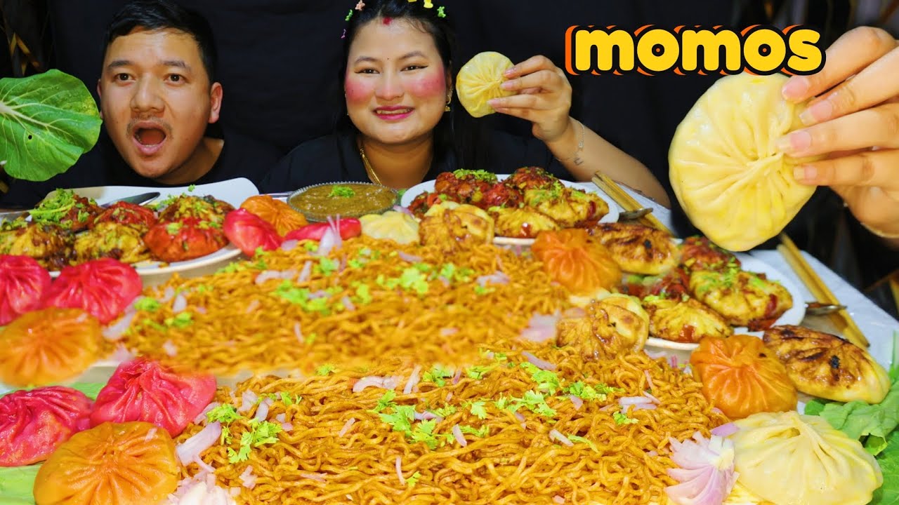 EATING JUICY MOMO, GRAVY MOMO WITH 3X SPICY CURRENT NOODLE |DUMPLINGS ...