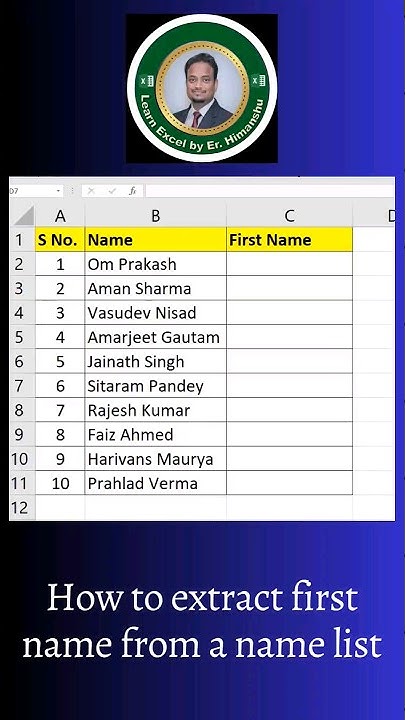 Excel में Full Name से first name का list कैसे बनाएं ।। How to extract first name from full name ...