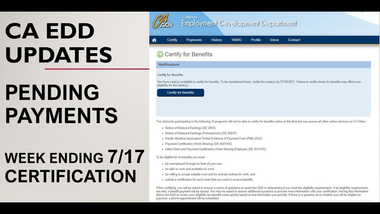 CA EDD Pending, Week Ending 7/10 and 7/17 Certification Problems ...
