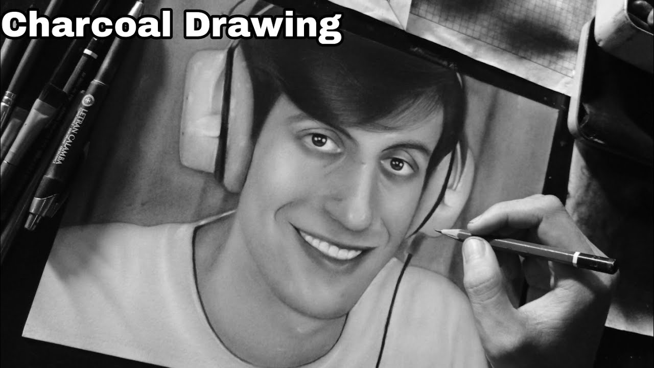 Charcoal Portrait Drawing | Davie504 | Part 2 - YouTube
