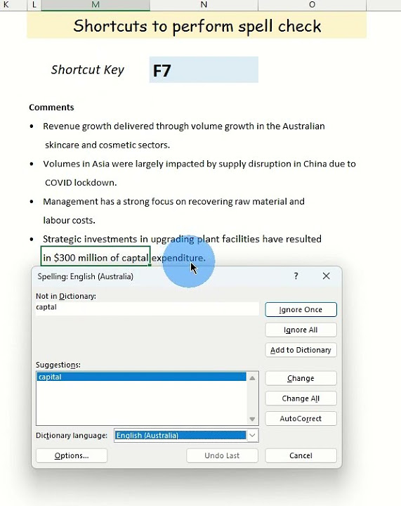 Excel Shortcuts Run Spell Check F7 Excel Excelfunctions Excelshortcuts Youtube