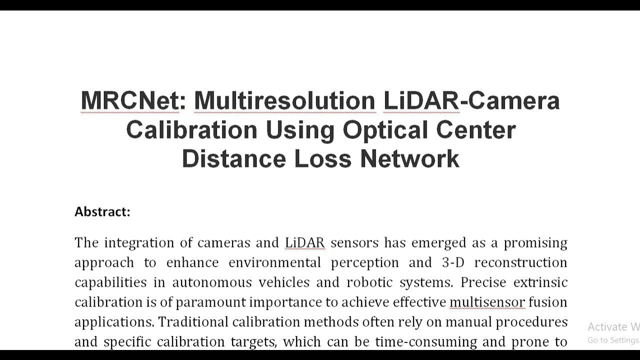 MRCNet Multiresolution LiDAR Camera Calibration Using Optical Center Distance Loss Network - YouTube