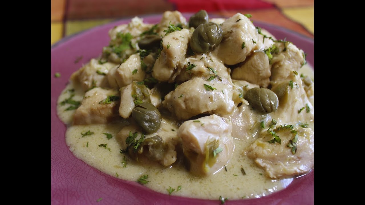 Cubos de pechuga de pollo en salsa de alcaparras - YouTube