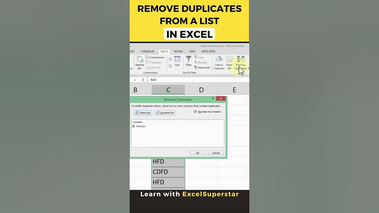 Remove Duplicates Data from a List in Excel |#DuplicateRemoval # ...