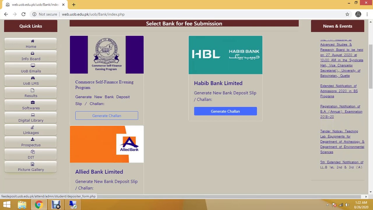 How to create UOB Bank Challan for Registration of B.A Private - YouTube