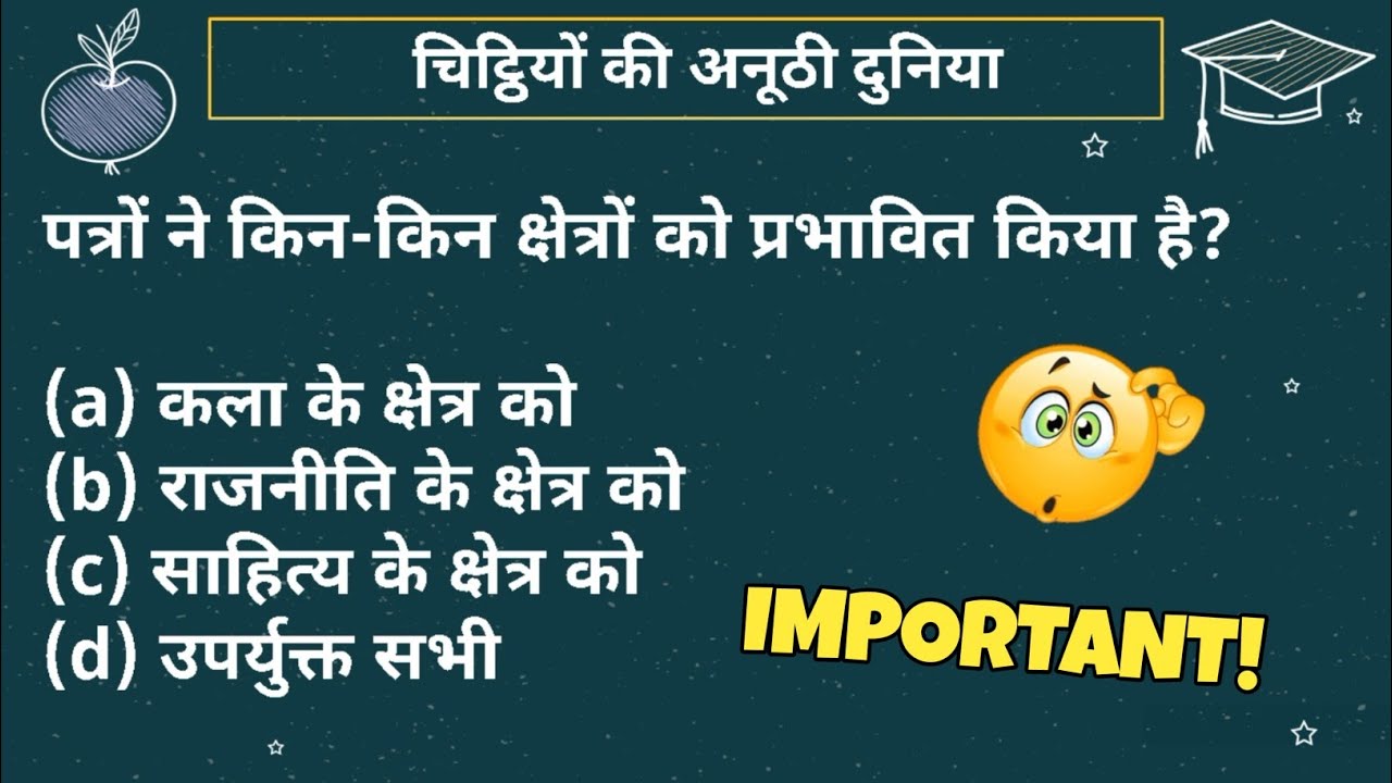 NCERT : Class 8 Hindi Chapter 5 चिट्ठियों की अनूठी दुनिया MCQs ...