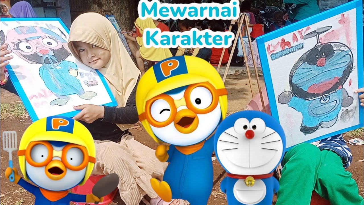 MAYSUN DAN LUHAYA MEWARNAI KARTUN PORORO DAN DORAEMON...TAPI KOK ...