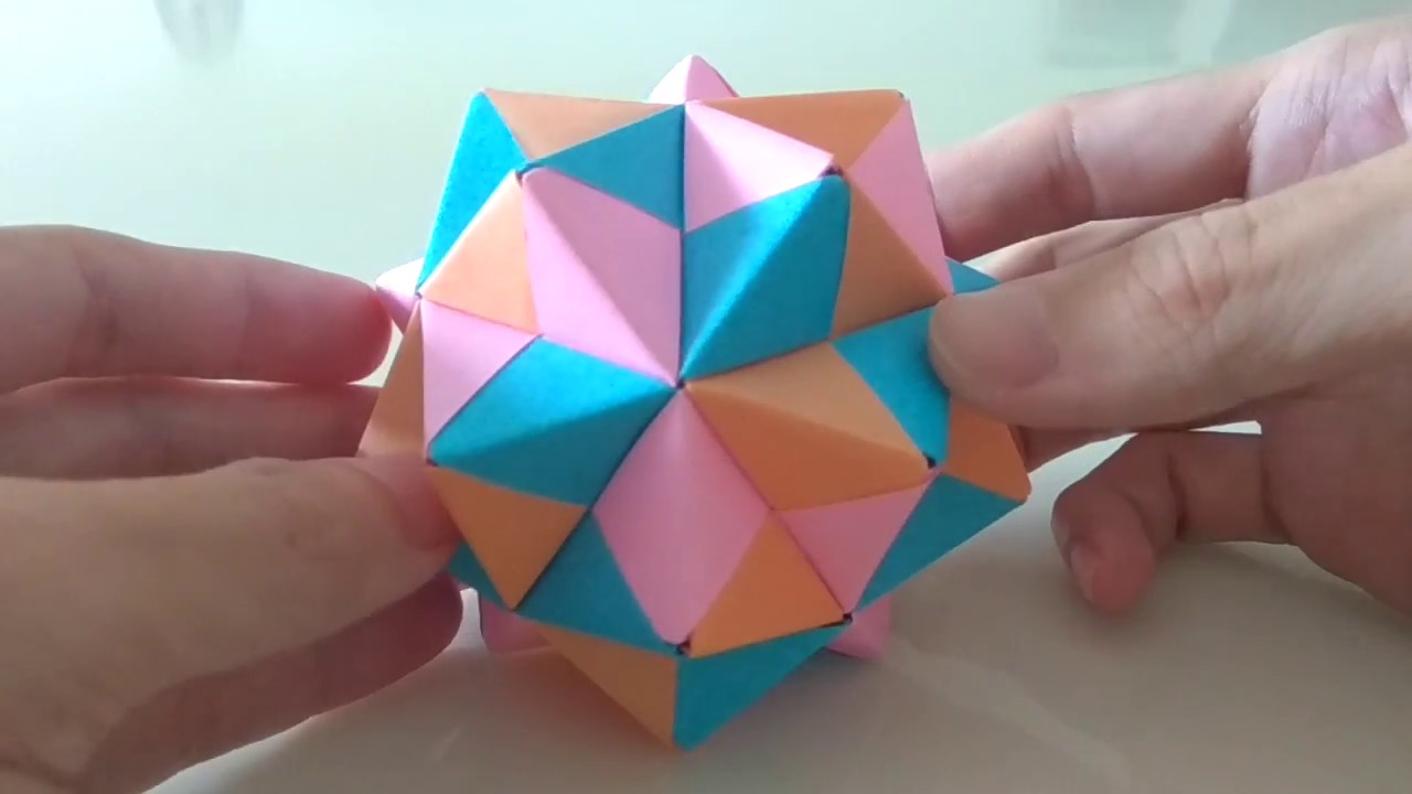 30 slips sonobe units - 5 pointed star ball isocahedron - YouTube