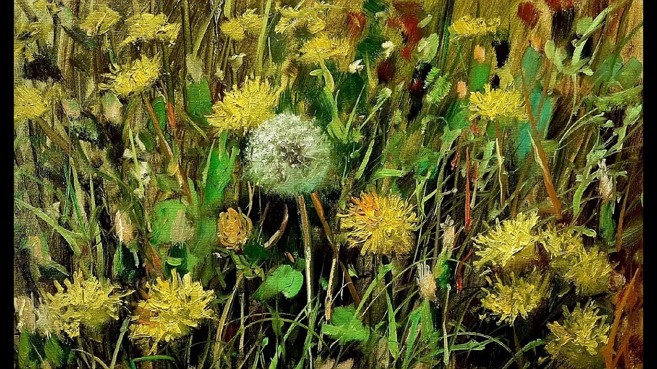 Draw dandelions oil painting рисуем одуванчики Vugar Mamedov - YouTube