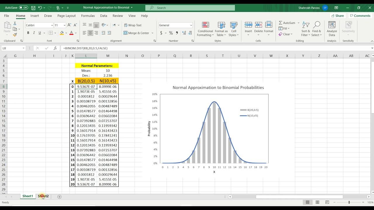 Overlay Normal Distribution on a Binomial Distribution in Excel - YouTube
