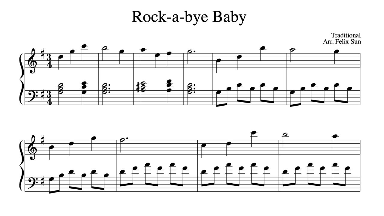 Rock-a-bye Baby (Traditional Lullaby) - Piano Sheet Music | Beautiful ...