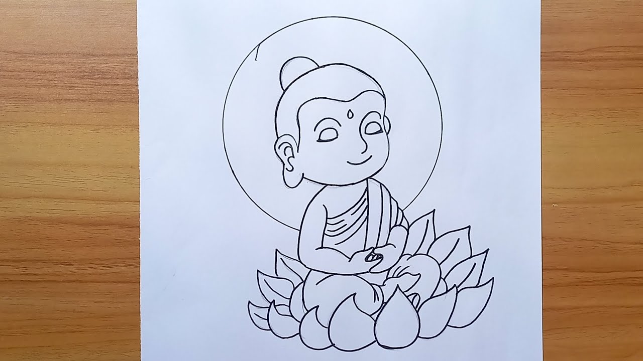 How to draw a cute little Buddha for beginners || Cute little Buddha ...