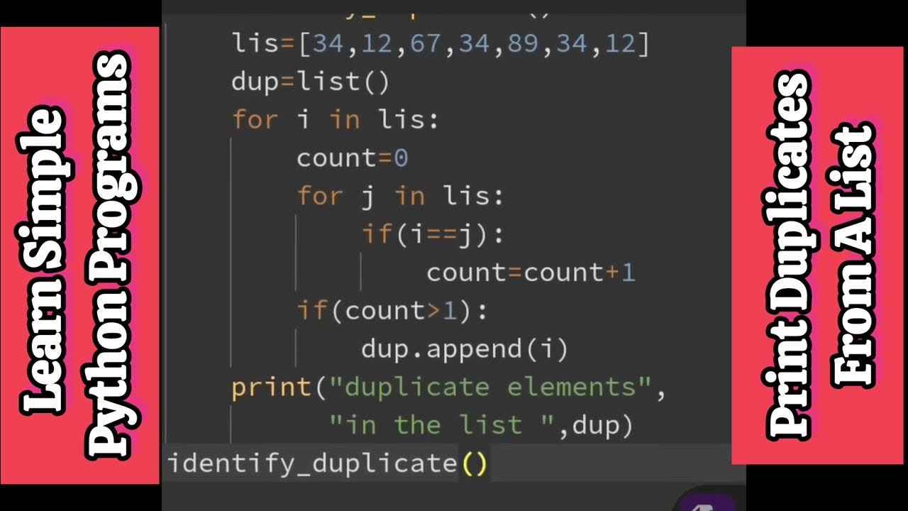 Printing Duplicate Elements From A List -Learn Simple Python Programs @computerteacherinfo - YouTube