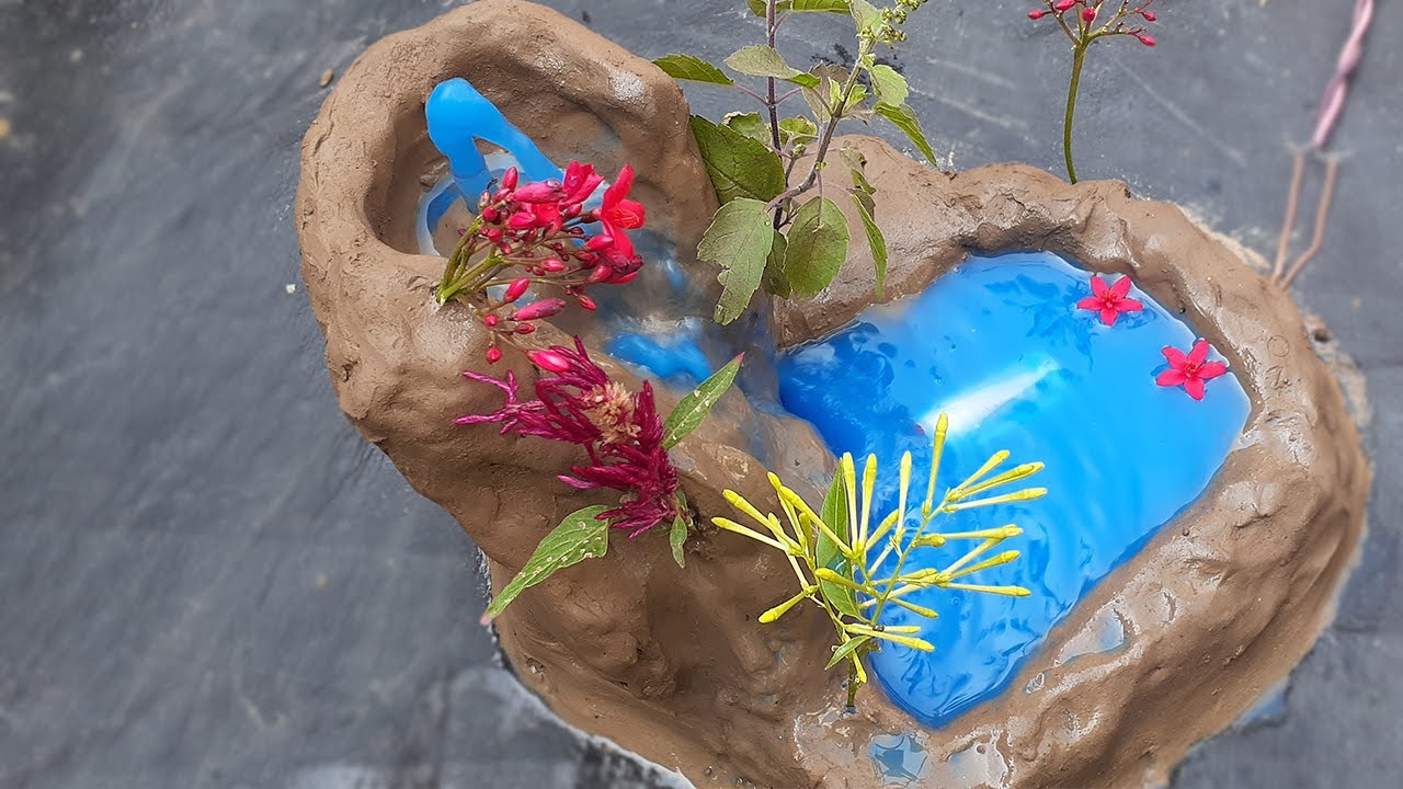 Making clay beautiful waterfall fountain Primitive Technology Build ...