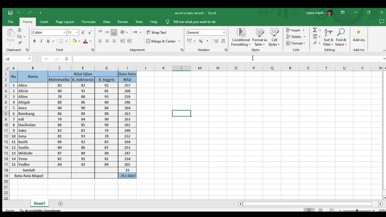 RAJWA ALIYAH_2401045011_Tugas TIK screen record excel data - YouTube