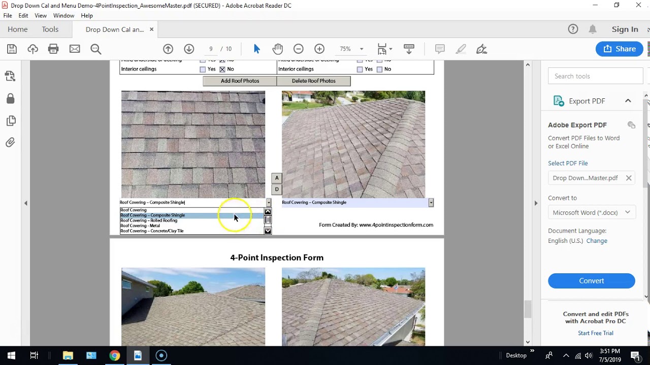 Fillable 4 Point Inspection Form-Using Drop Down Calenders and Menus ...