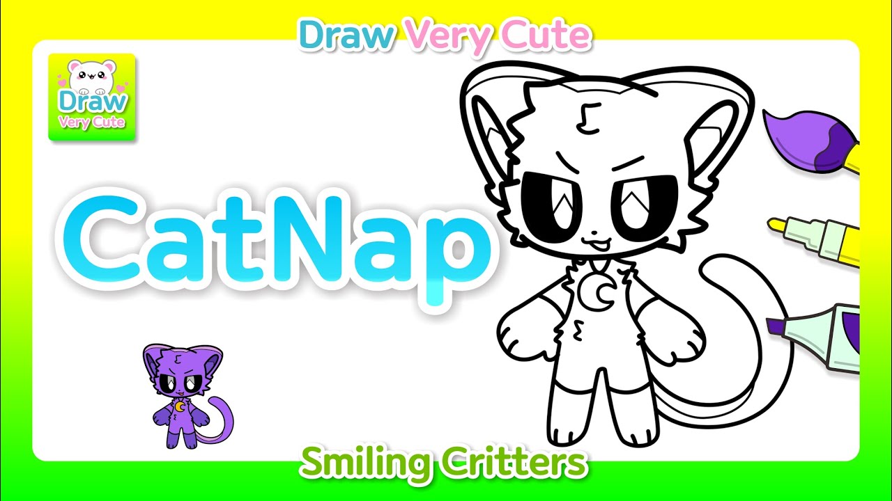 how to draw CatNap Smiling Critters drawing and coloring cute cat anime ...